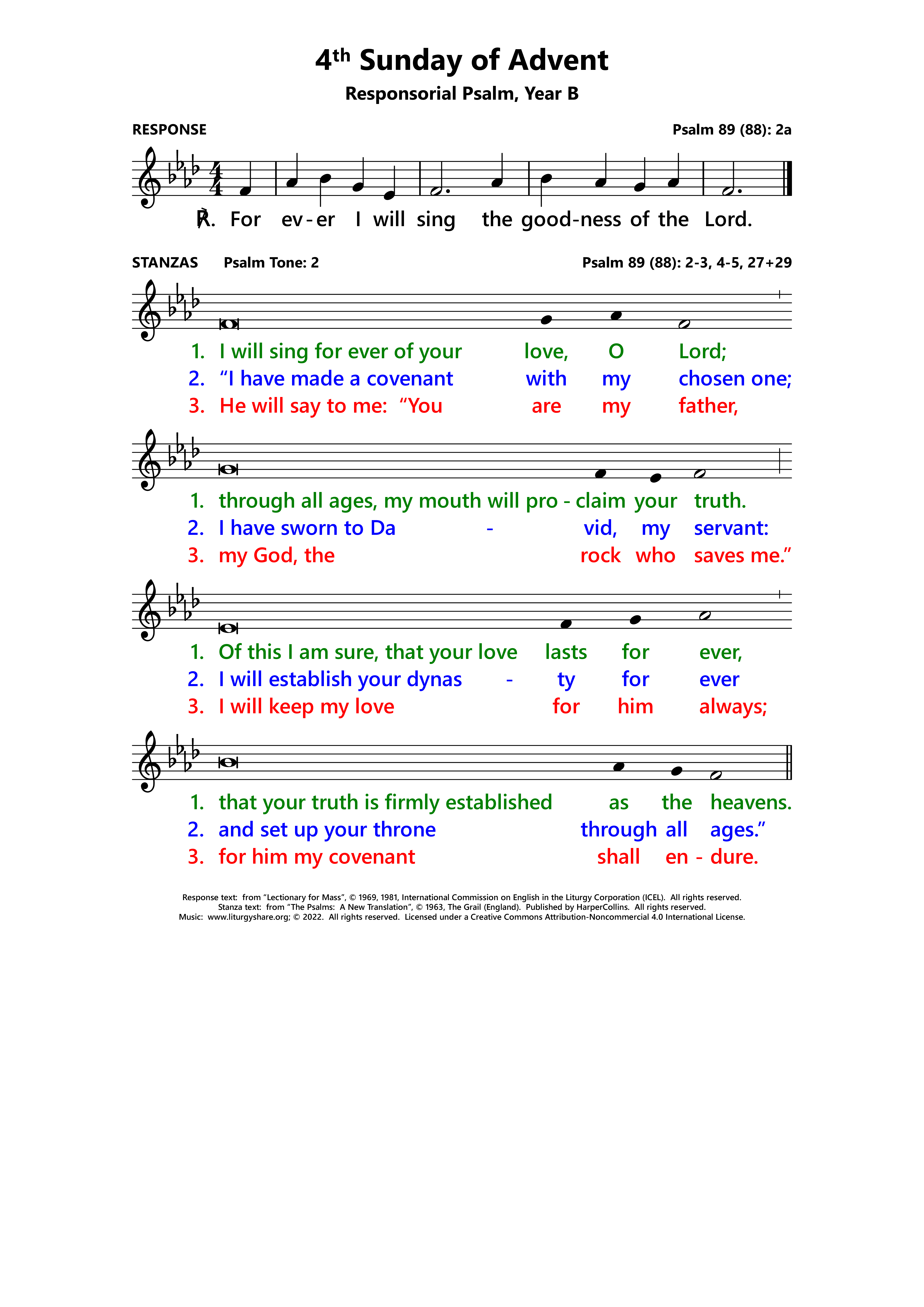 4th Sunday of Advent: Responsorial Psalm, Year B
